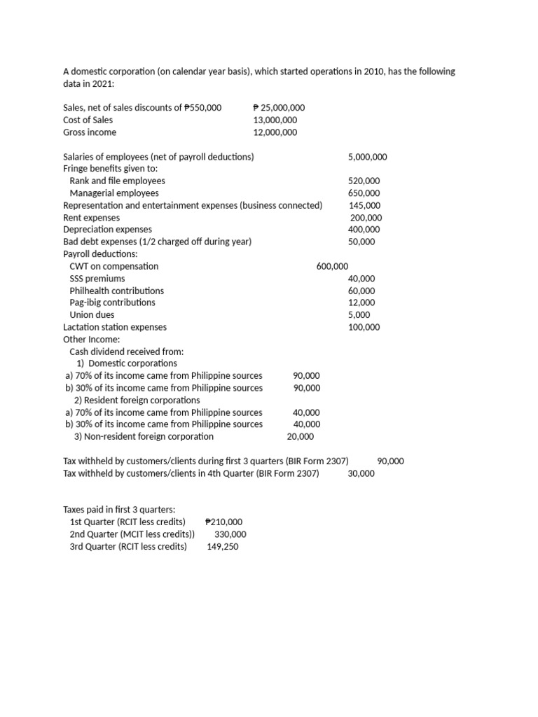 2021 Financial Overview of Domestic Corporation | PDF