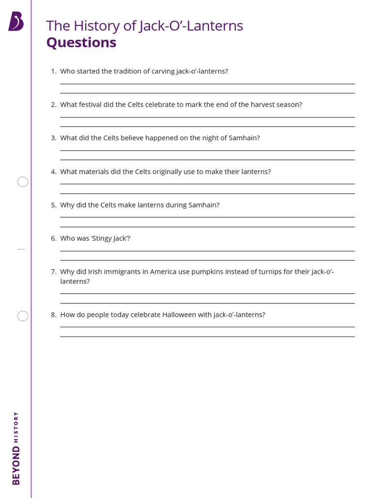 The History of Jack-O'-Lanterns Questions | PDF | Social Science | Travel