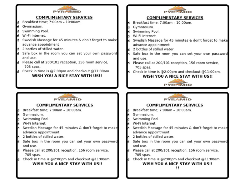 Complimentary Service | PDF | Leisure Activities