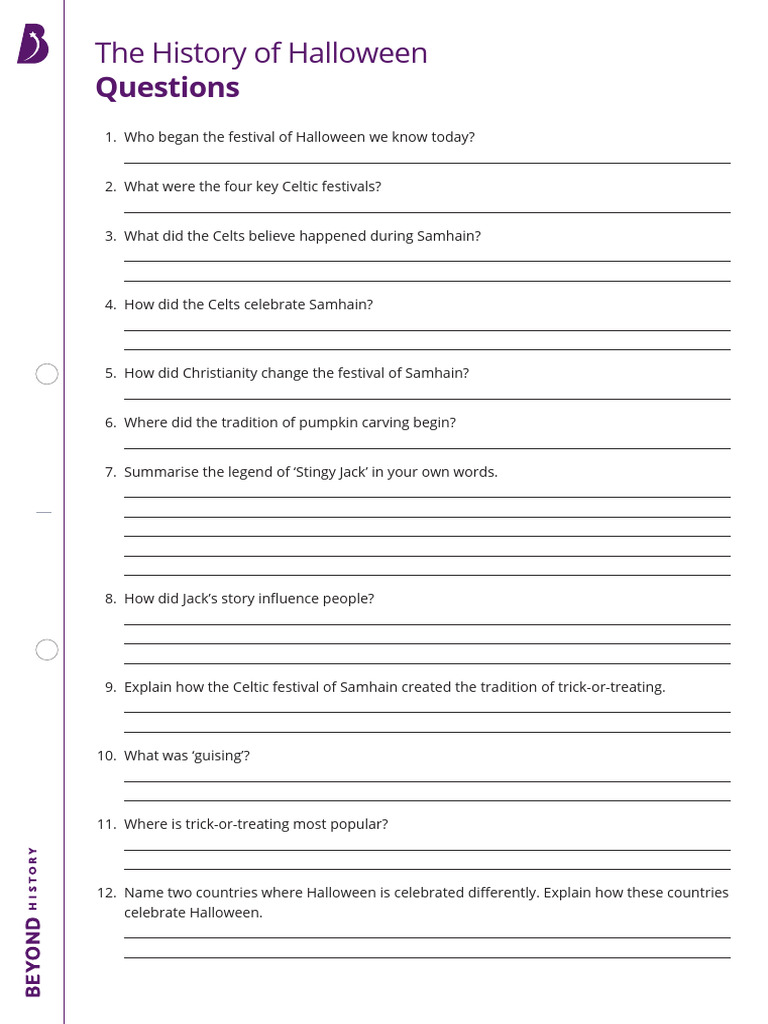 The History of Halloween Questions | PDF | Religion & Spirituality
