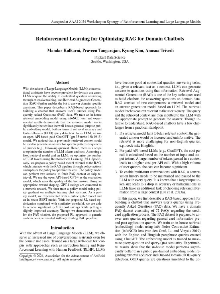 Reinforcement Learning For Optimizing RAG For Domain Chatbots | PDF | Information Science ...