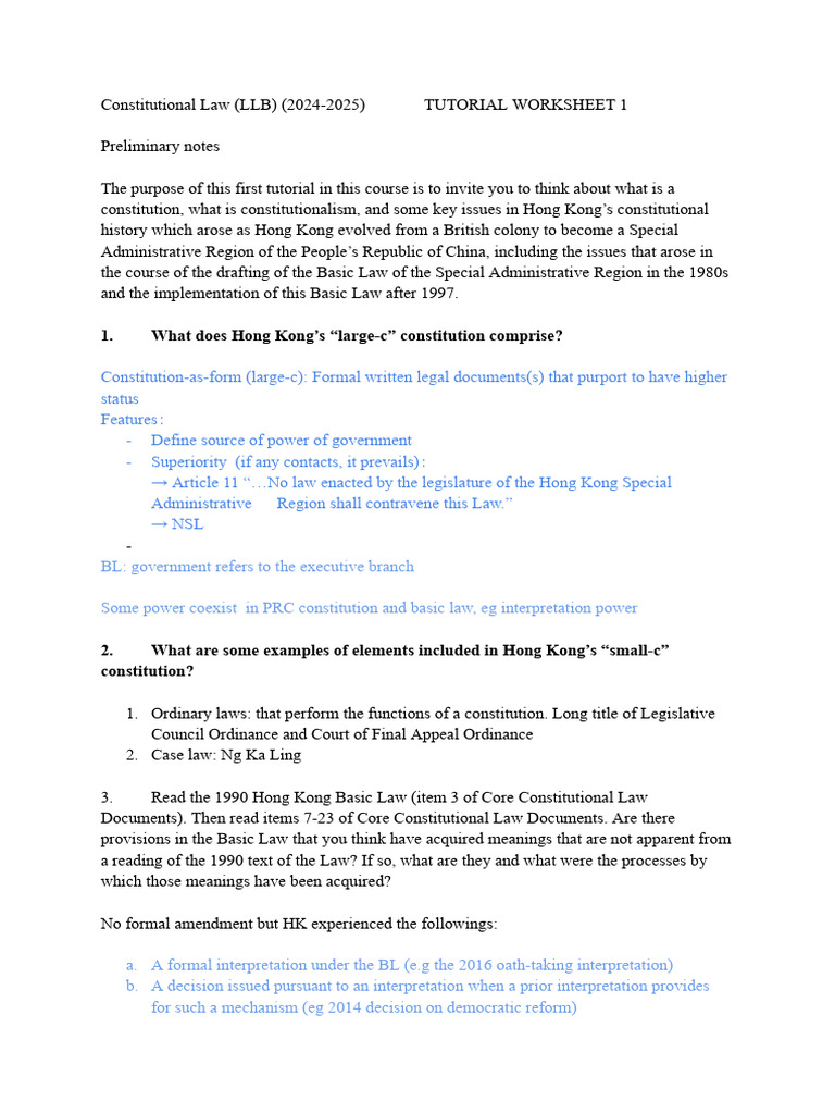 Constutional Law Tutorial 1 | PDF | Governance | Political Law