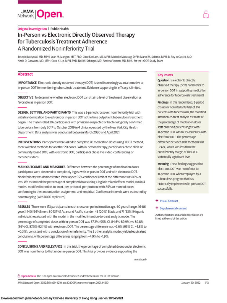 2In-Person Vs Electronic Directly Observed Therapy For Tuberculosis ...