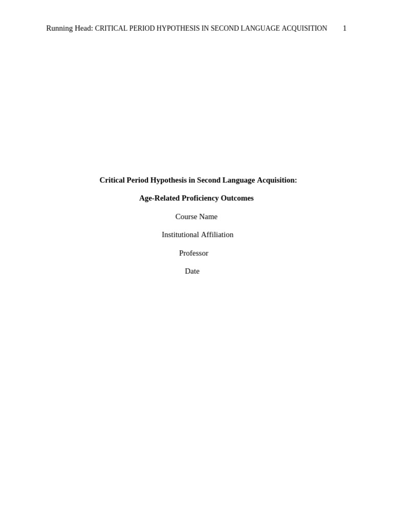 Critical Period Hypothesis in Second Language Acquisition | PDF | Second Language Acquisition ...
