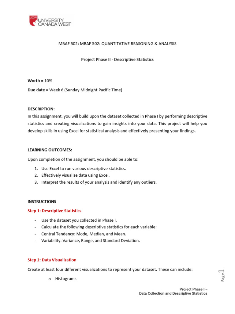 Descriptive Statistics Project Guide | PDF | Descriptive Statistics ...