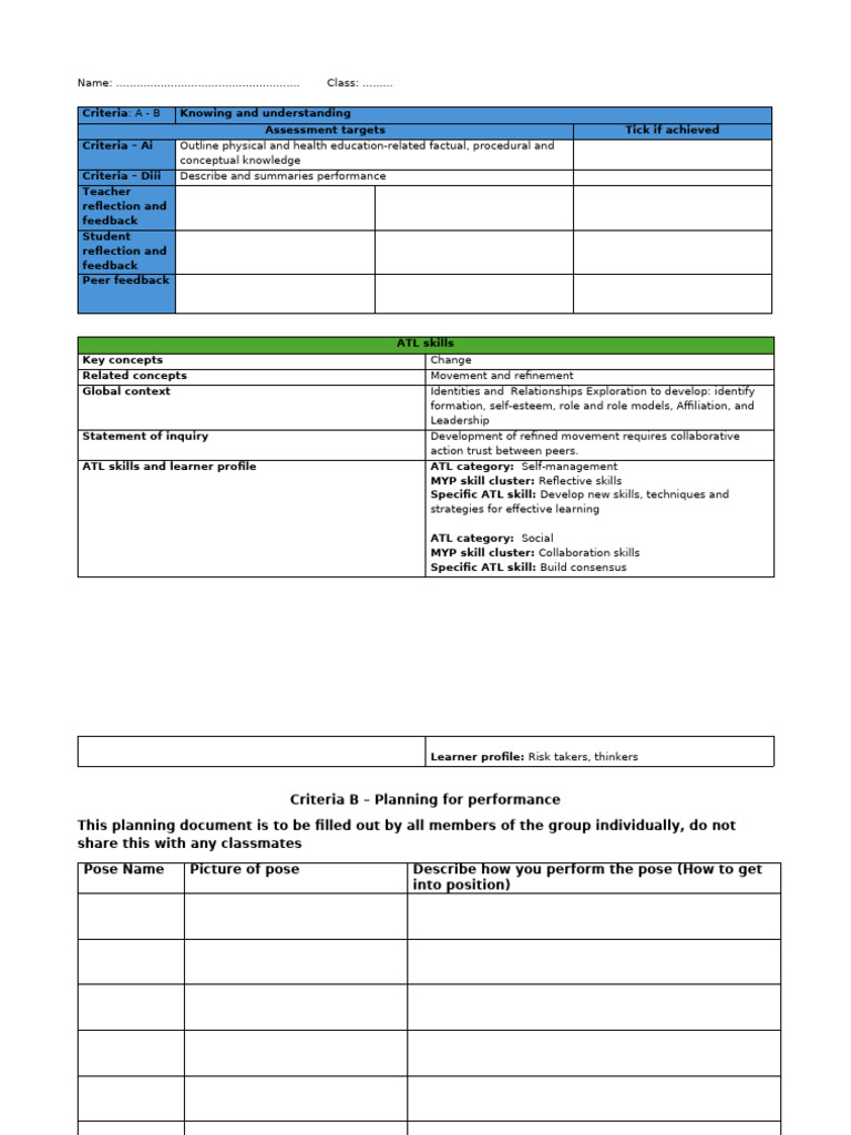 Grade 7 - Acrogym Criteria B | PDF | Learning | Education Theory