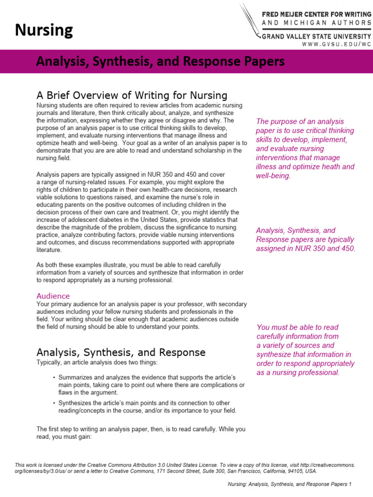 Nursing Analysis and Response Writing Guide | PDF | Essays | Nursing