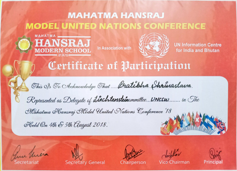 MUN Certificate 1 | PDF