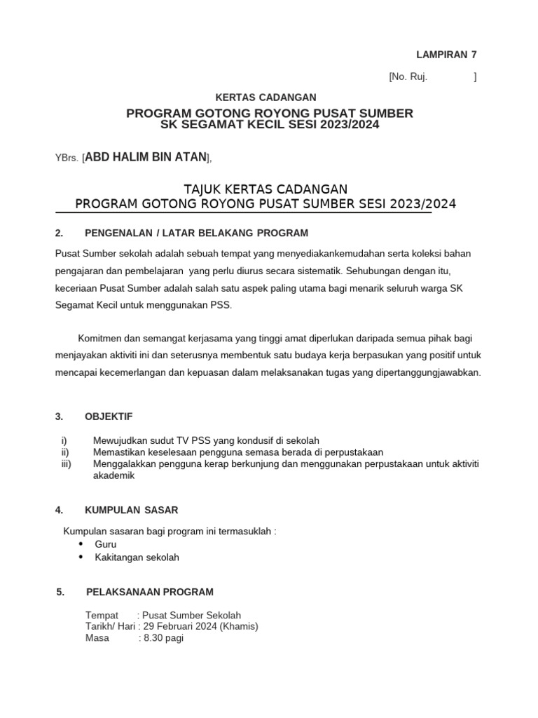 Kertas Kerja Gotong Ryg PSS | PDF