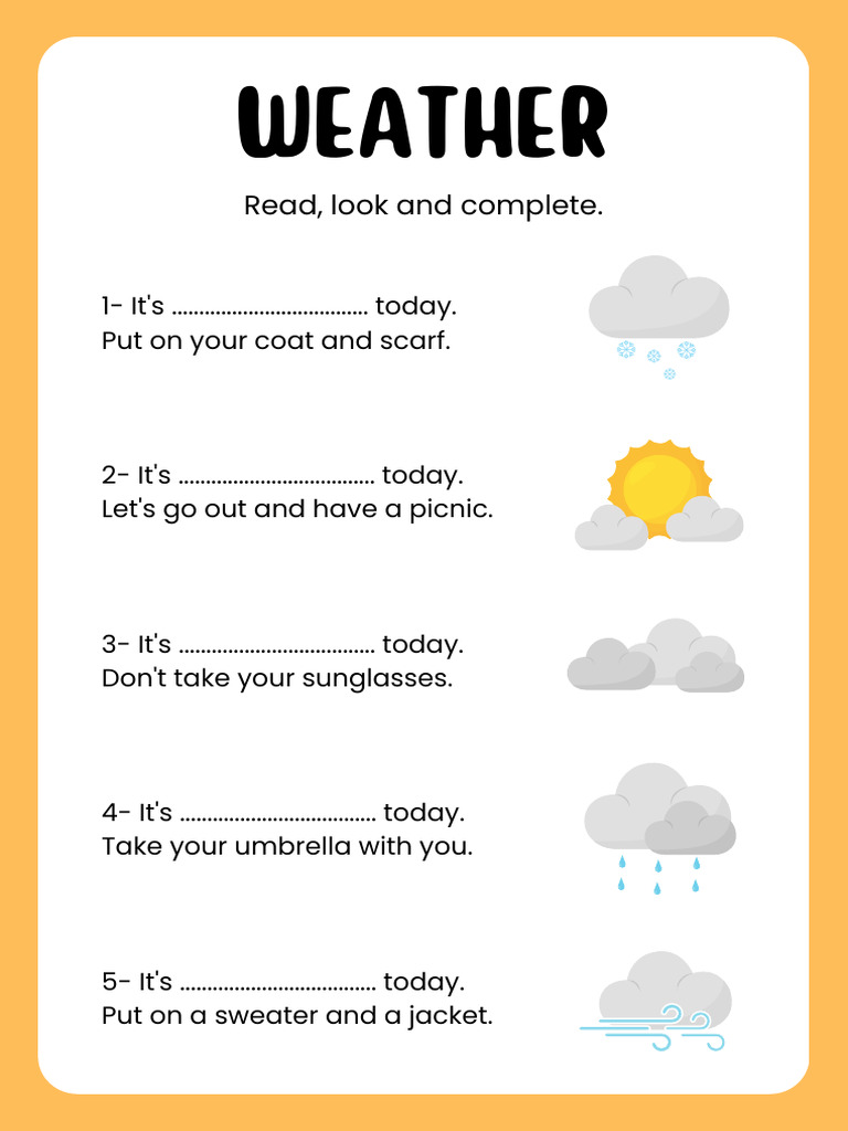 Orange White Illustrative Weather Worksheet | PDF