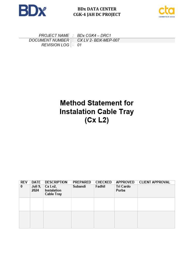 CX Lv2-BDX-MEP-007 Instalation of Cable Tray | PDF | Personal ...