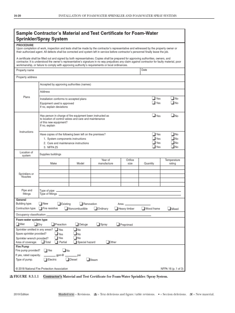 Foam System Test Report Form-Nfpa 16 | PDF | Fire Sprinkler System ...