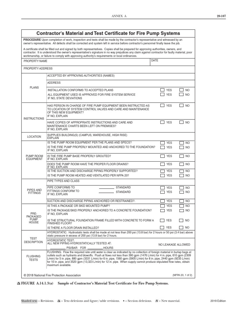 Fire Pump Contractors Material and Test Certificate For Fire Pump ...