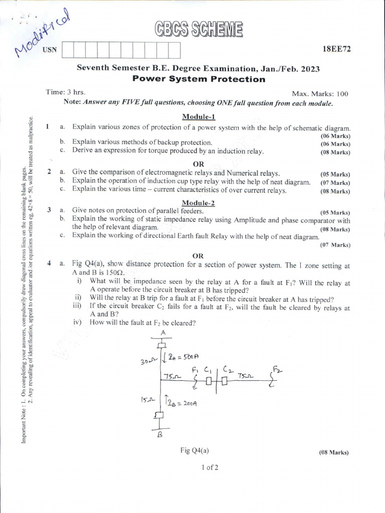 SCH - 18EE72 Power System Jan - Feb 2023 | PDF