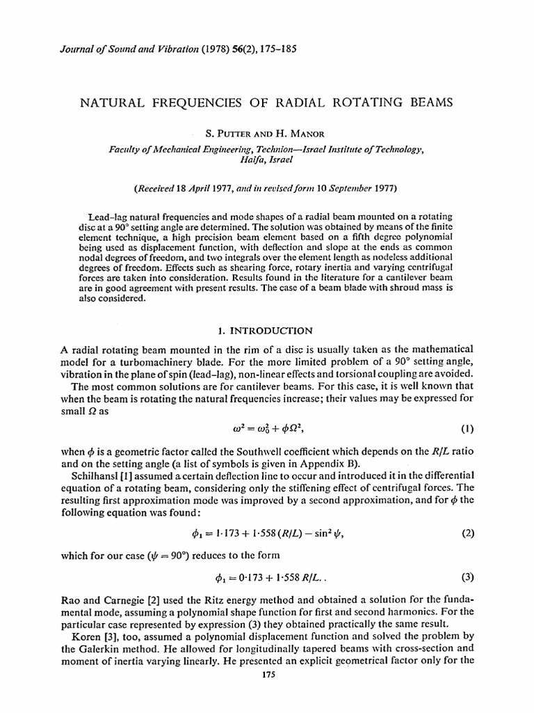 Putter and Manor [1978] Natural Frequencies of Radial Rotating Beams ...