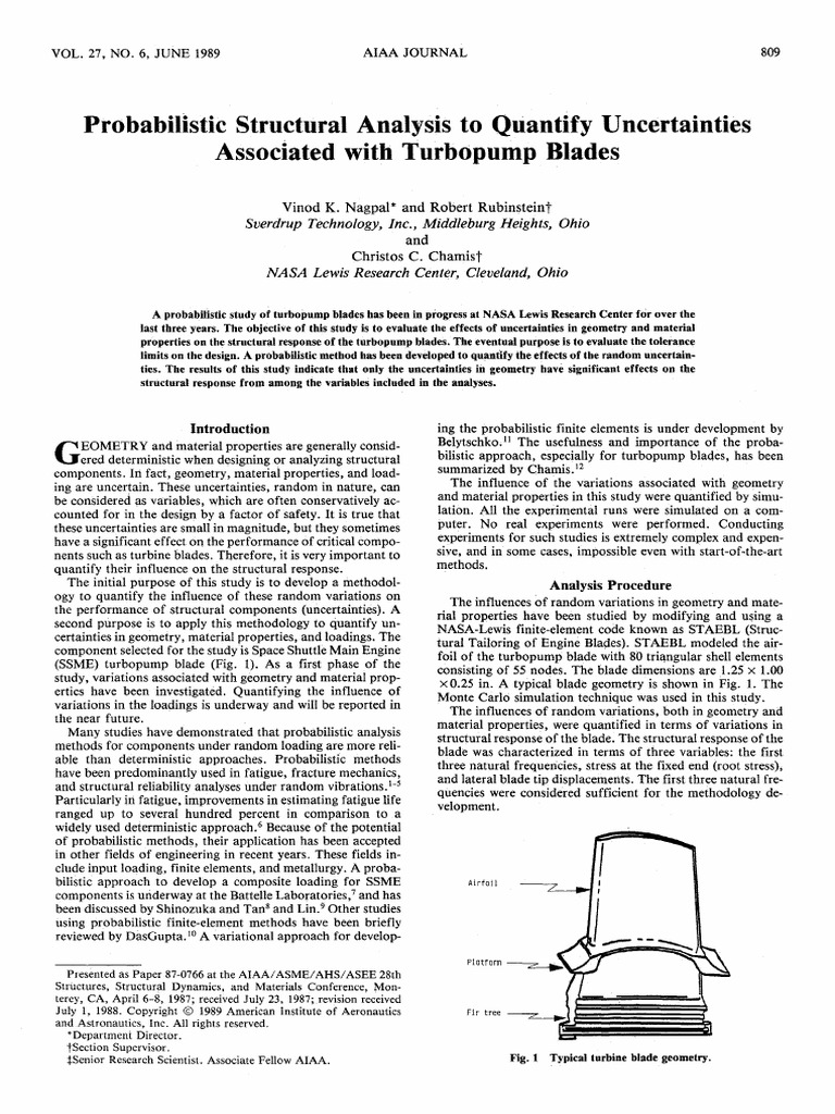 Nagpal Et Al. (1989) Probabilistic Structural Analysis To Quantify Uncertainties Associated With ...