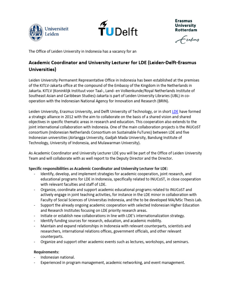 Vacancy Coordinator LDE - 1 October 2024 | PDF | Indonesia