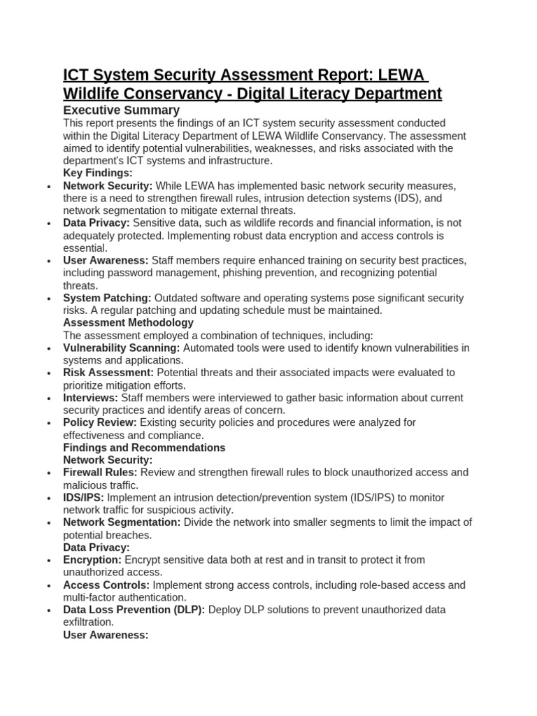 ICT System Security Assessment Report | PDF | Security | Computer Security