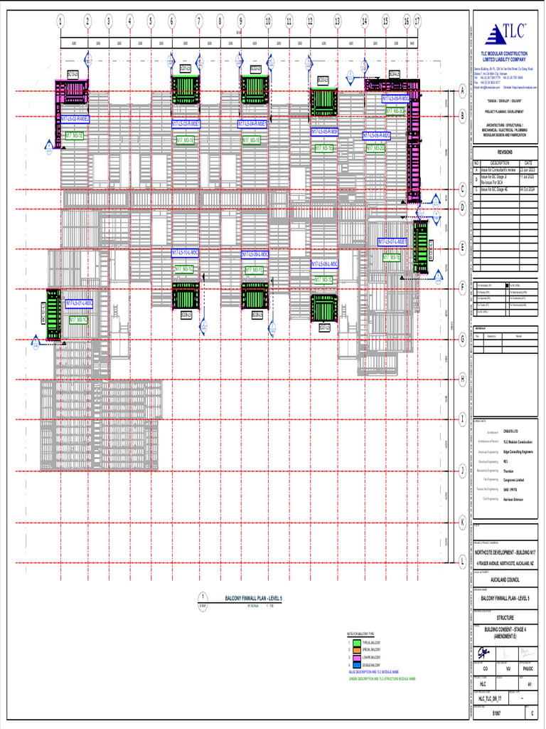 HLC - TLC - DR - 77-S1067-BALCONY FINWALL PLAN - LEVEL 5-Rev-C | PDF ...