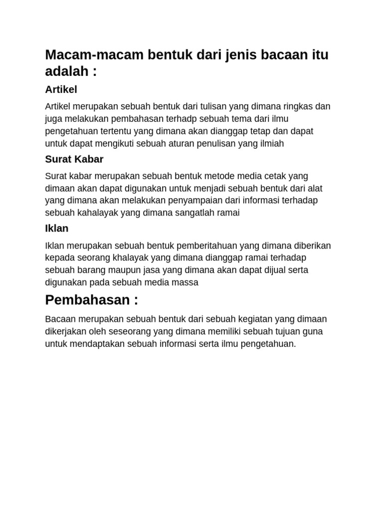 Macam Bentuk Jenis Bacaan | PDF