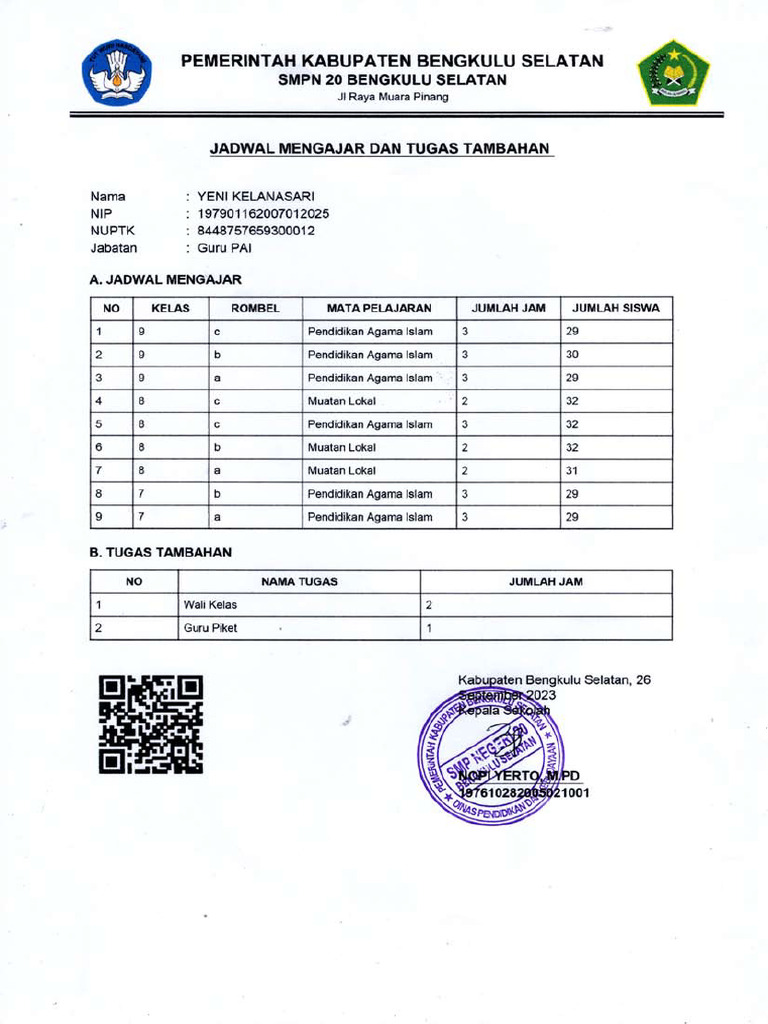 Jadwal Mengajjar Dan Tugas Tambahan Pdf