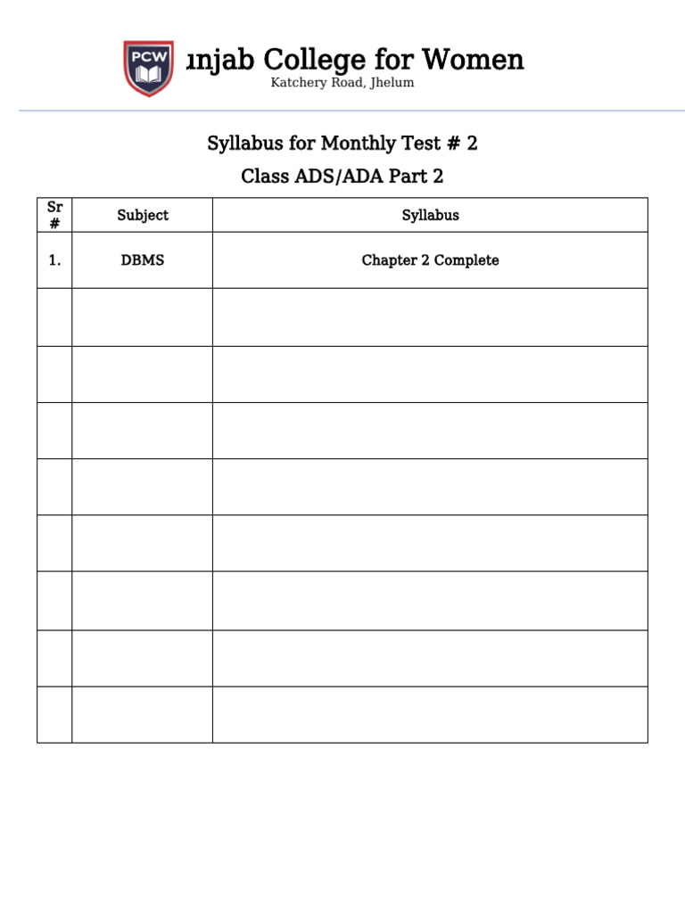 ADS/ADA Part 2 Monthly Test 2 Syllabus | PDF