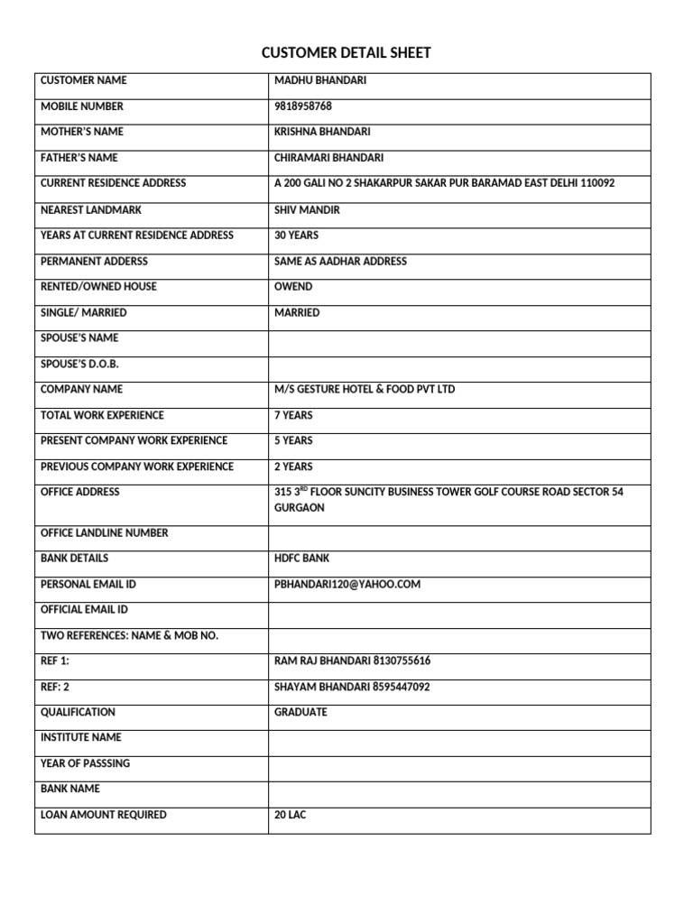 Detail Sheet Soft Copy - Naresh Kumar | PDF