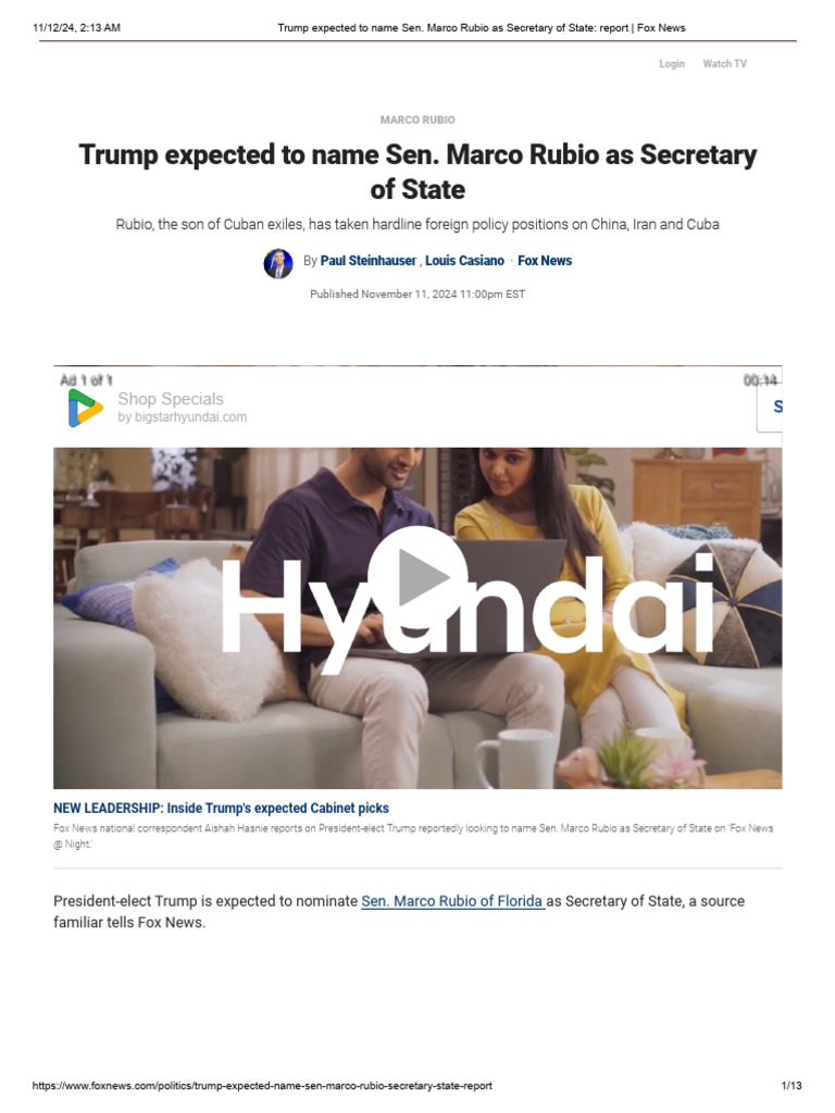 Trump Expected To Name Sen. Marco Rubio As Secretary of State | PDF | Marco Rubio | American ...