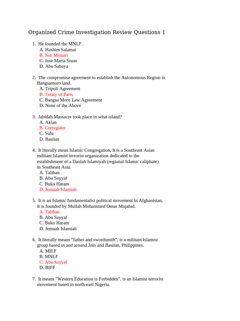 Organized Crime Investigation Review Questions | PDF | Islamic ...