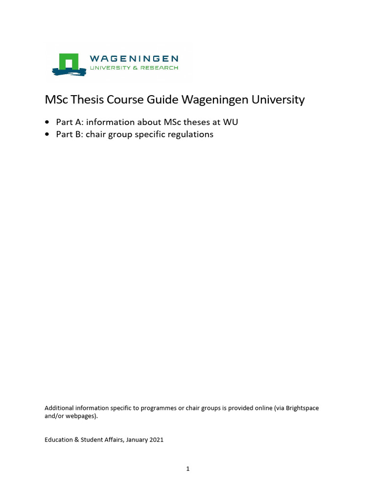 MSc Thesis Guide: Wageningen University | PDF | Thesis | Educational ...