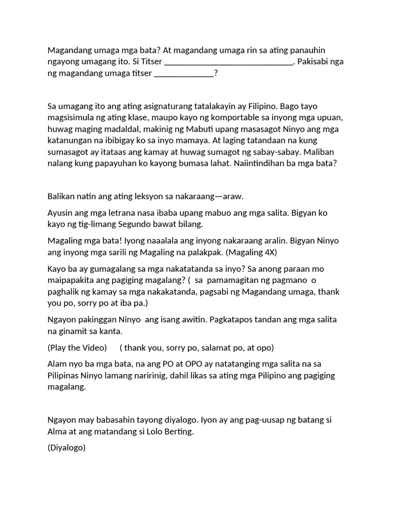 Magandang Umaga Mga Bata | PDF