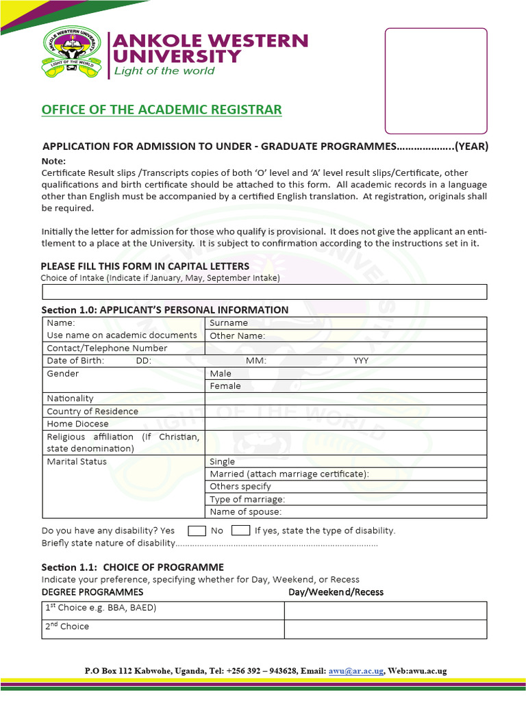 Undergraduate Application Form | PDF