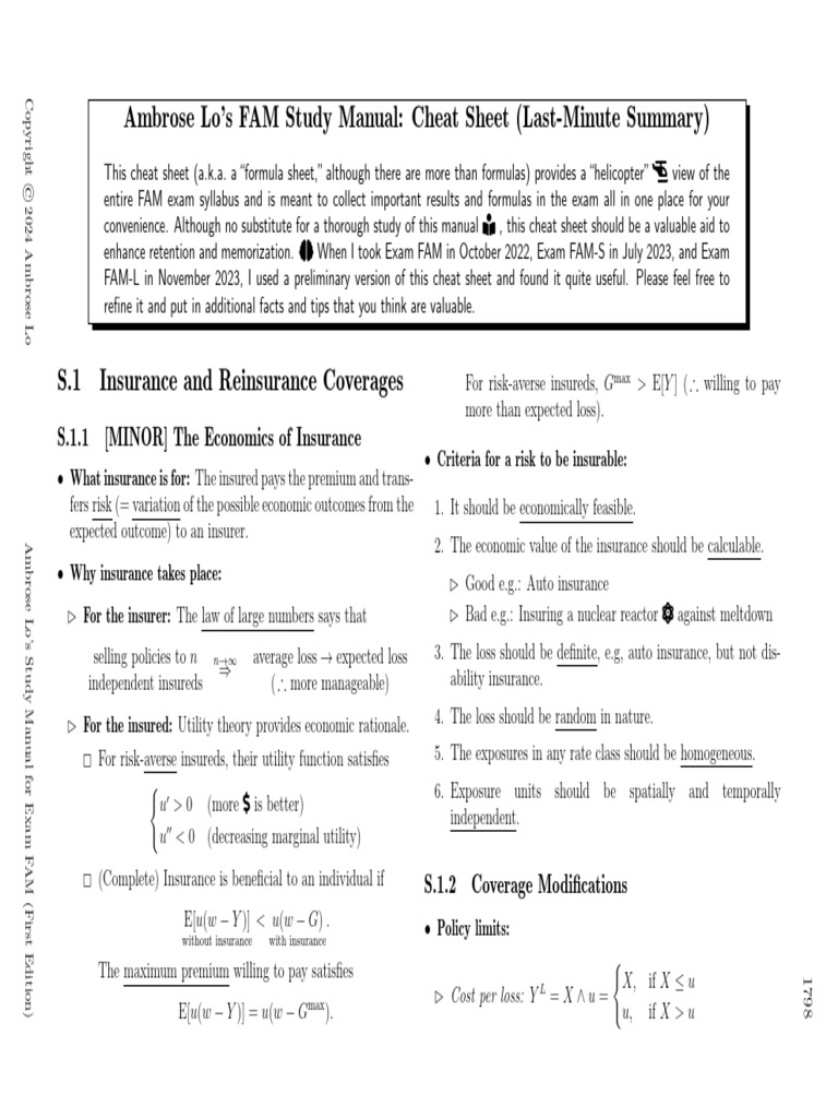FAM 1E Cheat Sheet | PDF | Insurance | Deductible