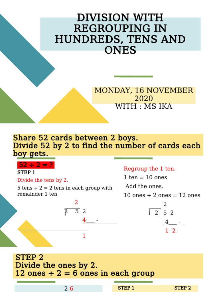 Division With Regrouping in Hundreds, Tens and Ones | PDF