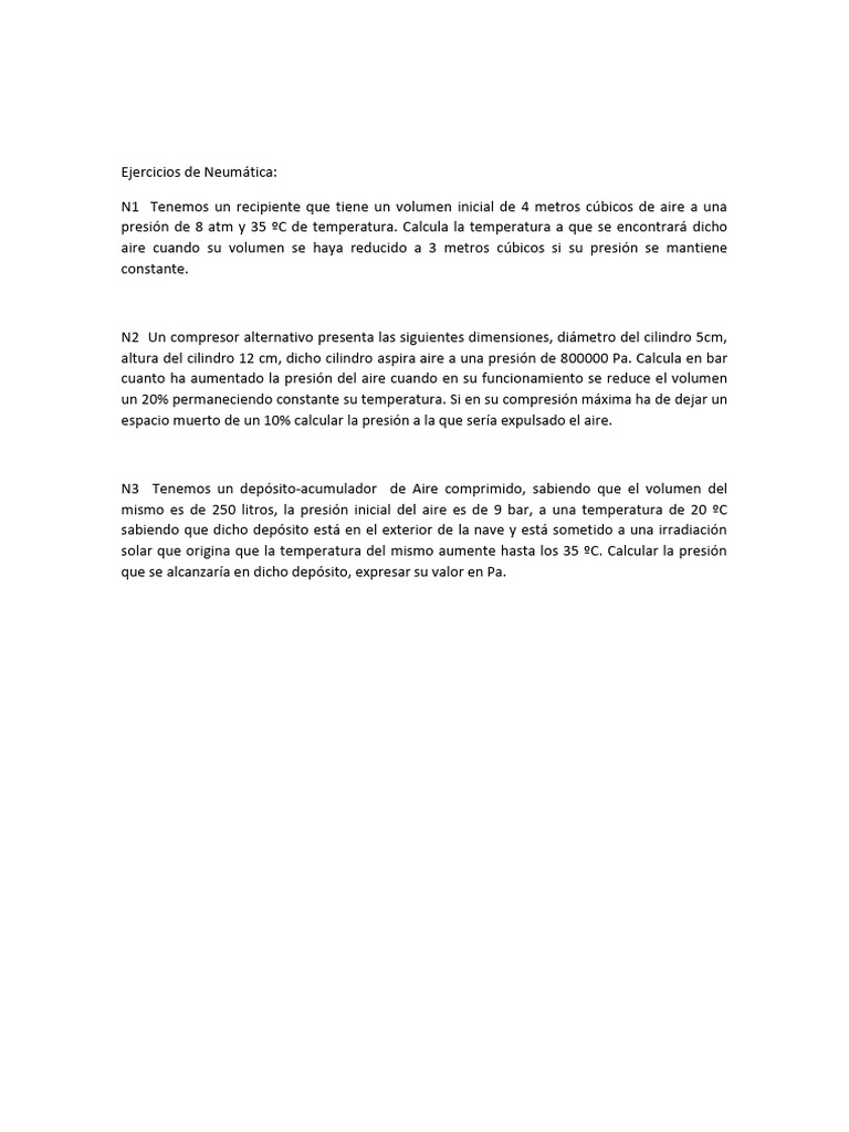Ejercicios Neumática - Gases Perfectos | PDF