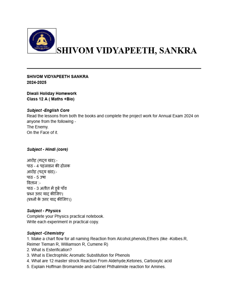 Diwali Holiday Homework | PDF | Language Arts & Discipline | Science ...