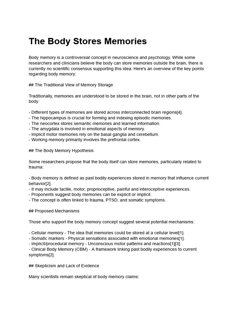 Understanding Body Memory Concepts | PDF | Memory | Psychological Trauma
