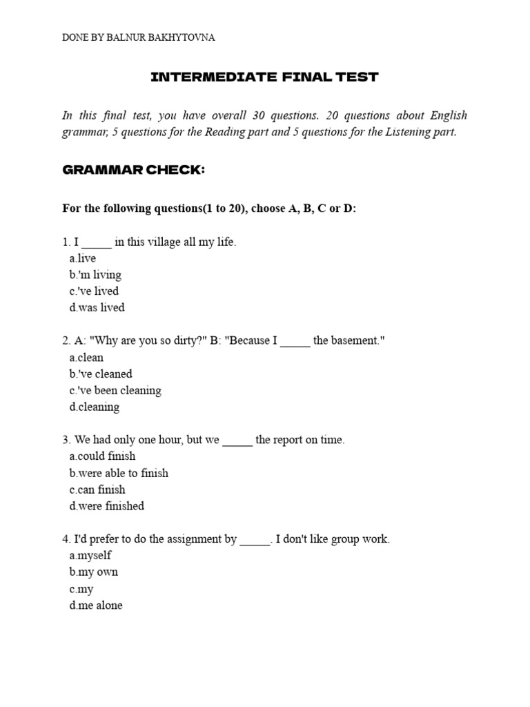 Intermediate Final Test | PDF | Nobel Prize