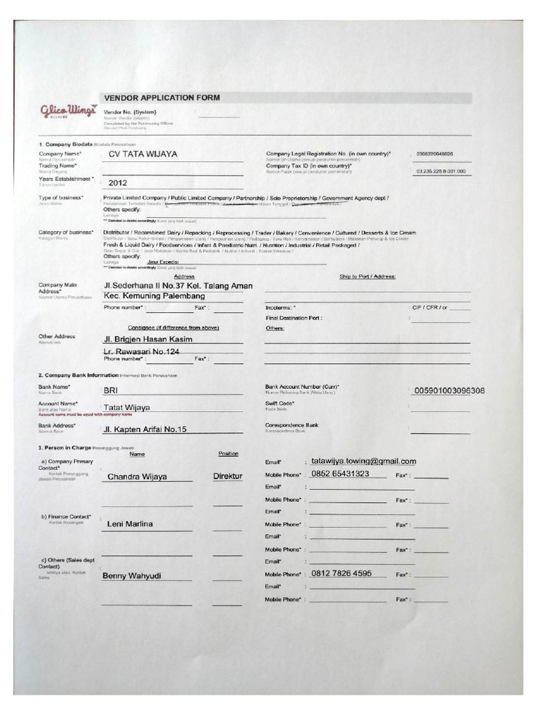 Vendor Form Pdf