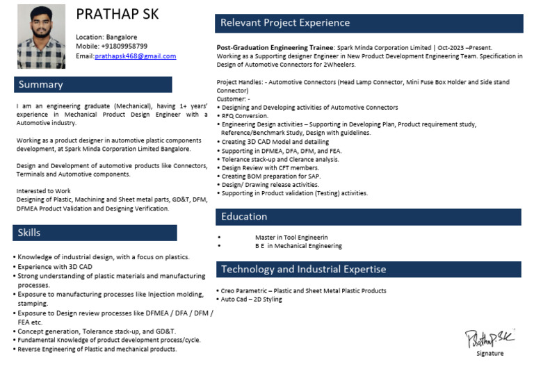 Prathap SK - Product Design Engineer | PDF | Engineering | Secondary Sector Of The Economy