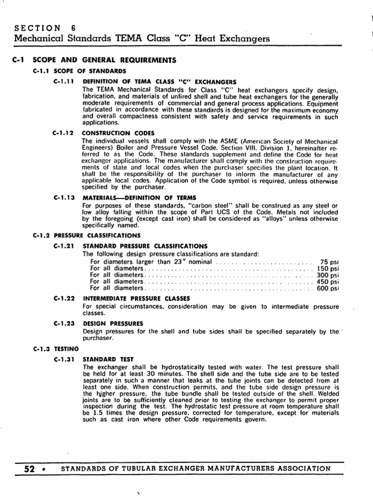 TEMA Class C Heat Exchanger Standards | PDF | Heat Exchanger ...