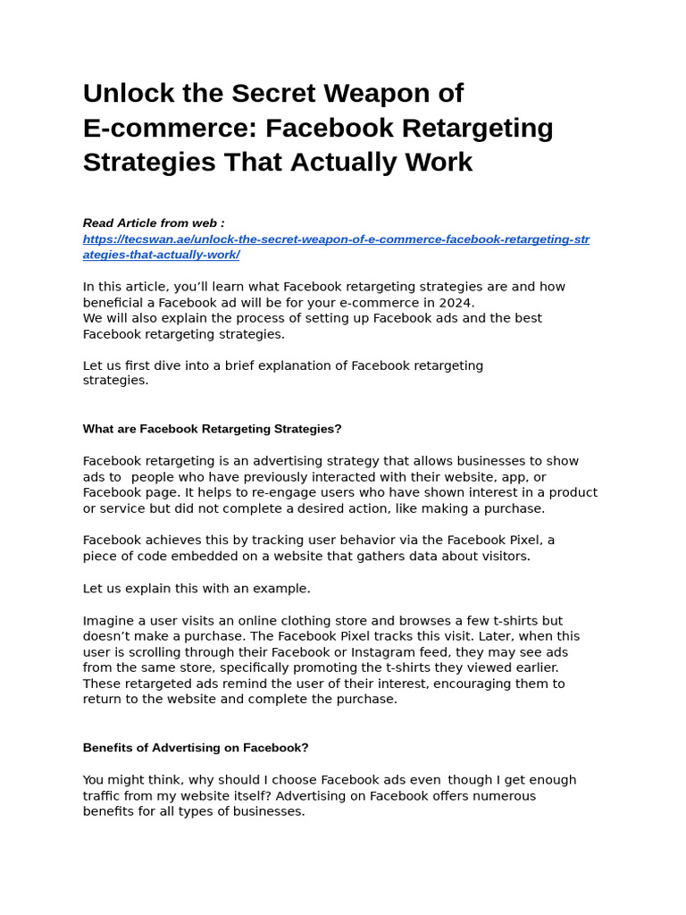 Unlock The Secret Weapon of E-Commerce Facebook Retargeting Strategies That Actually Work | PDF ...