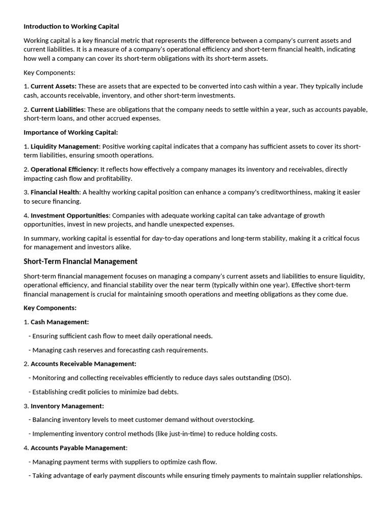 Introduction To Working Capital | PDF | Working Capital | Hedge (Finance)