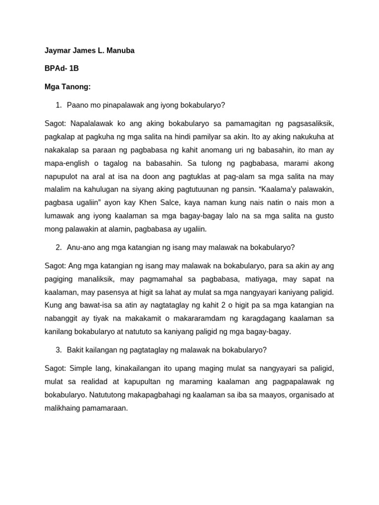 FILIPINO (Reflection) | PDF