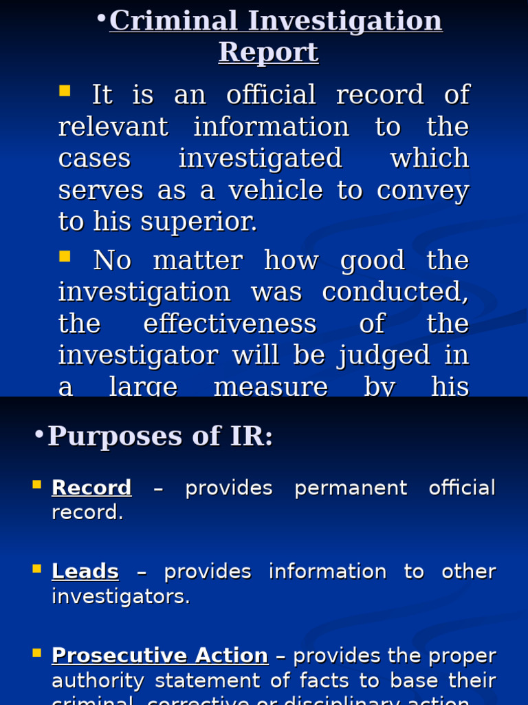 Criminal Investigation Report | PDF | Witness | Arrest