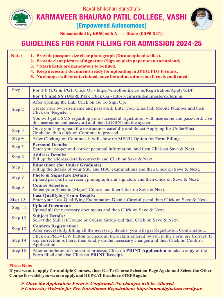 KBP Guidelines For Filling Online Admission Form Banner New | PDF