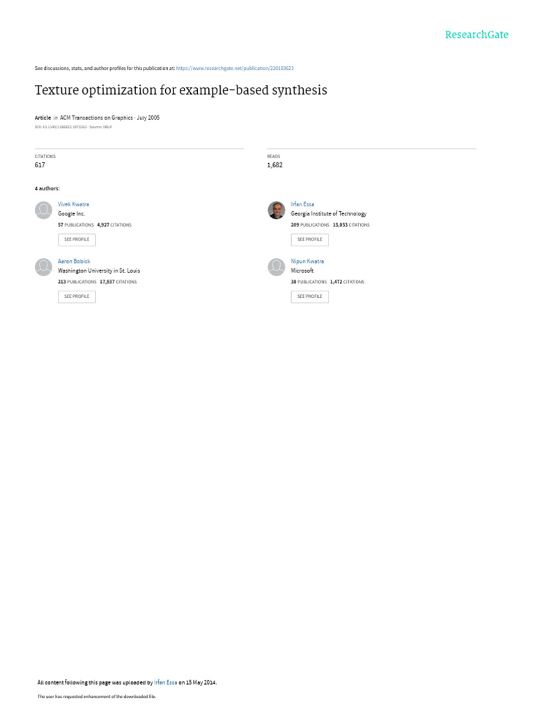 2005 - Viviek Kwatra - Texture Optimization | PDF | Texture Mapping ...