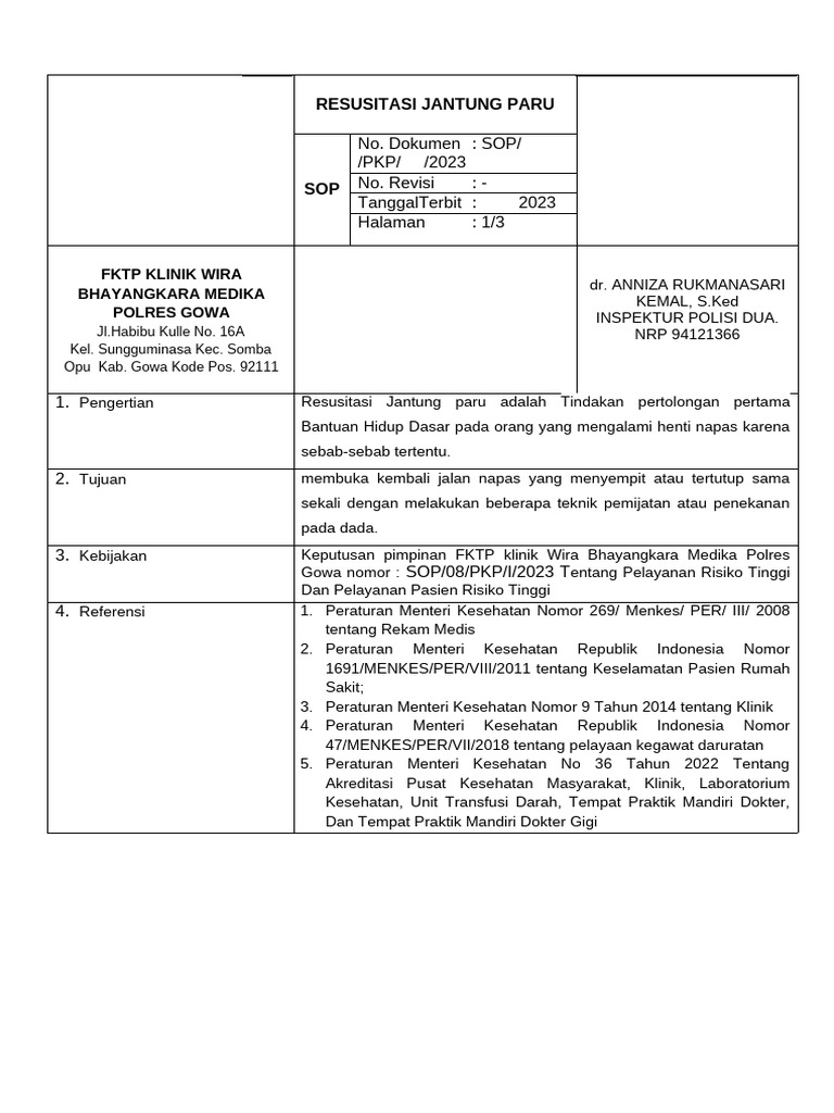 Sop Pelayanan Pasien Resusitasi | PDF | Sains & Matematika