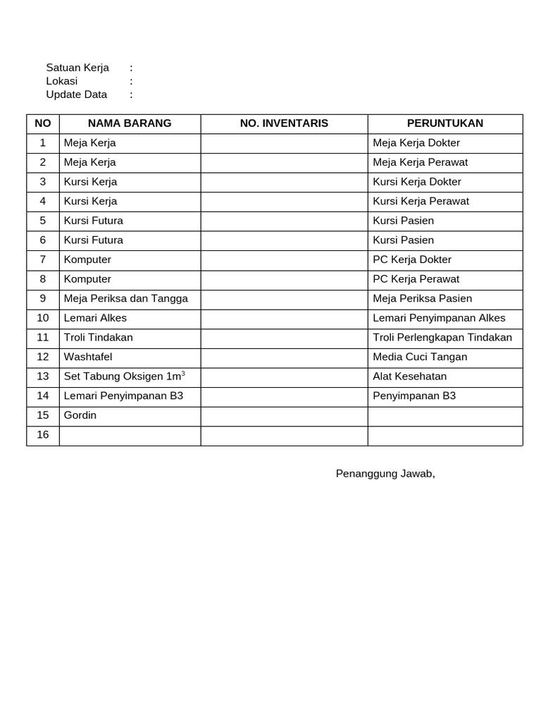 Form Daftar Inventaris Barang Ruangan | PDF | Griya & Taman | Sains ...