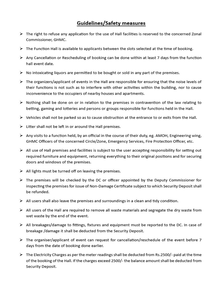 Guidelines & Safety Measures - Govt Hall | PDF